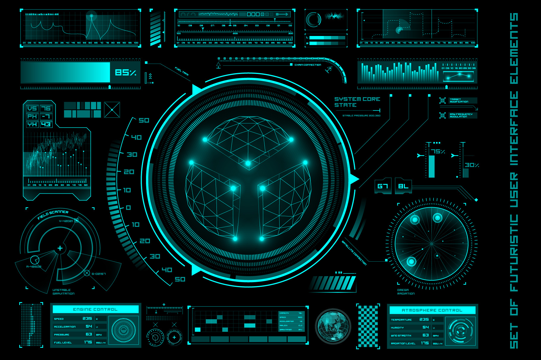 Futuristic user interface elements, a Technology Illustration by BeOGraphic