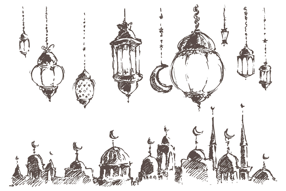 Big set of Ramadan Kareem sketches, an Illustration by TheMountBirdStudio