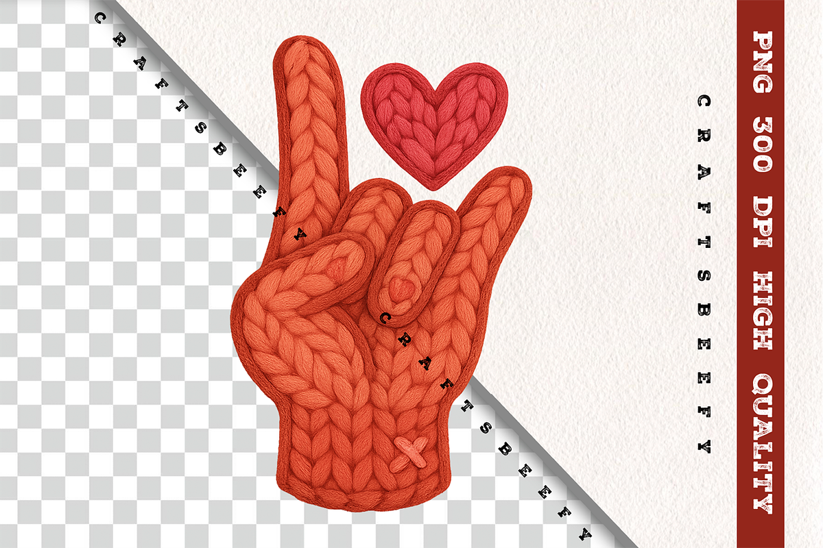 Faux Crochet Hand Sign PNG ASL I Love