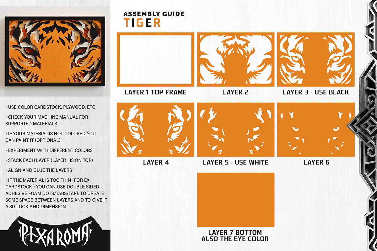 Tiger 3D Layered | Animal Laser Cut, an Animal Illustration by pixaroma
