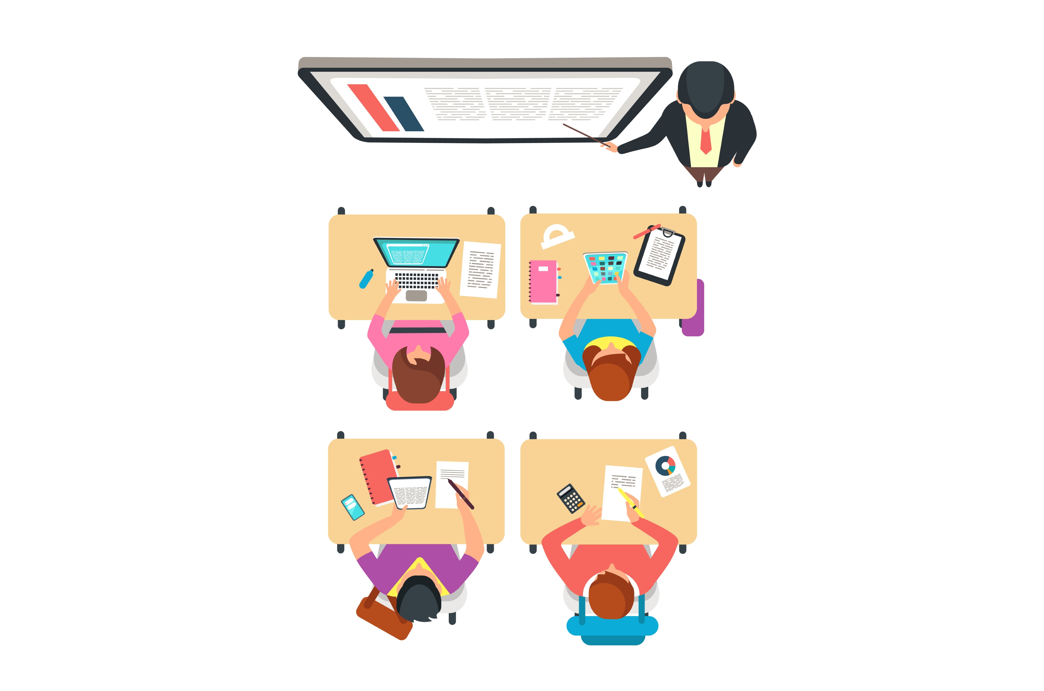 Class top view. Students and teacher | Graphics ~ Creative Market