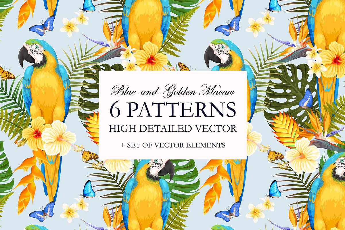 Blue-and-Golden Macaw Patterns, a Pattern Graphic by GreyLilac ...