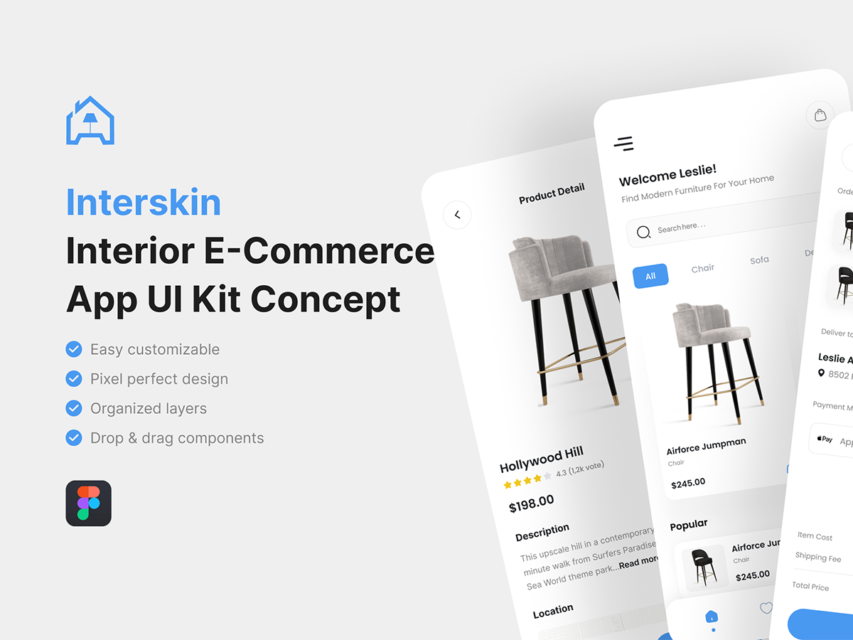 Interskin_Interior E-commerce App UI, an UI Kit Template by iDoodle Studio