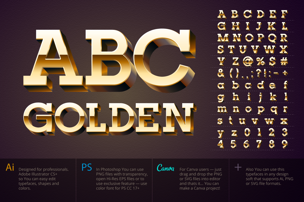 Vector typefaces Golden 3D alphabet, an Object Graphic by popskraft ...
