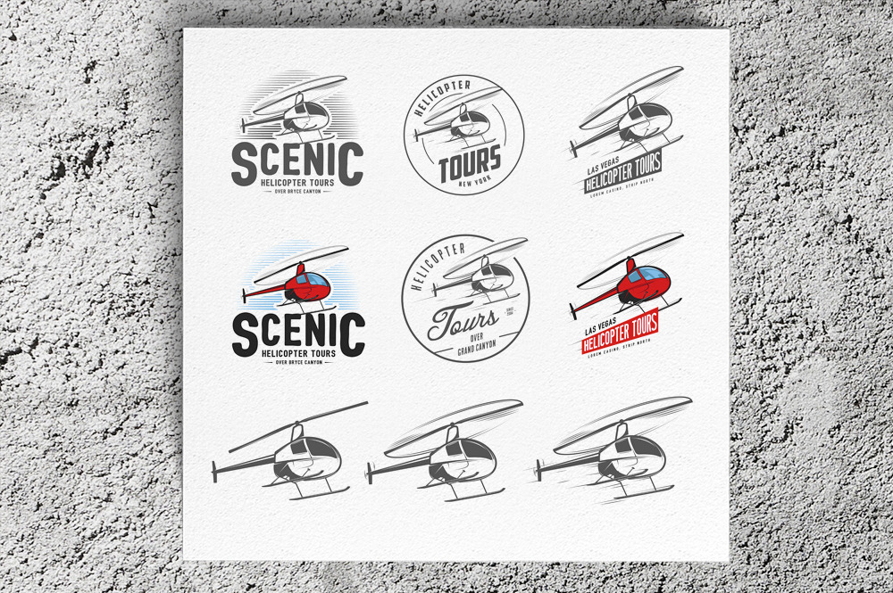Helicopter labels and emblems, a Transportation Illustration by 1baranov
