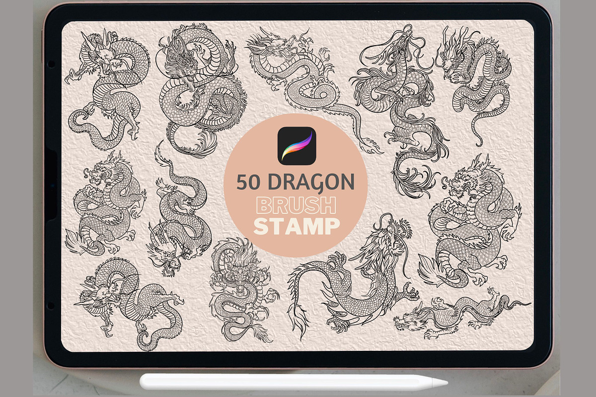 dragon Dragon Stamps procreate, a Brush Add-On by TaKong Magics