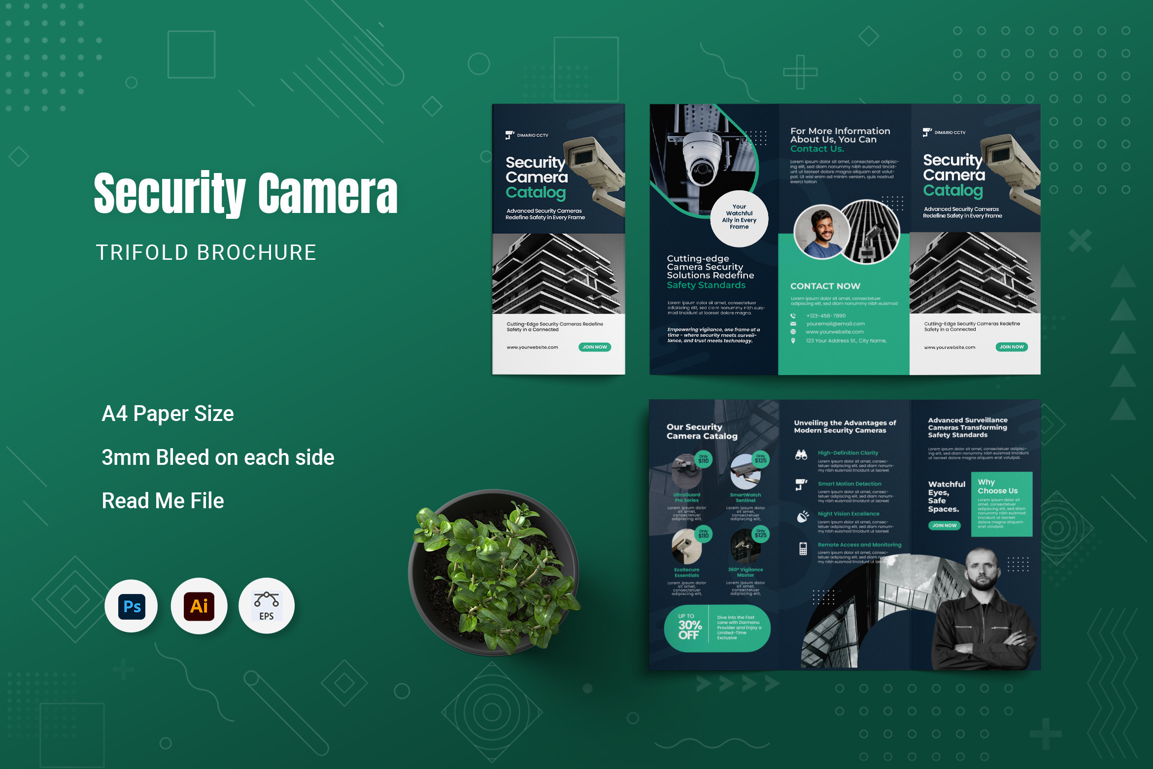Security Camera Trifold Brochure, a Brochure Template by Fannan Studio