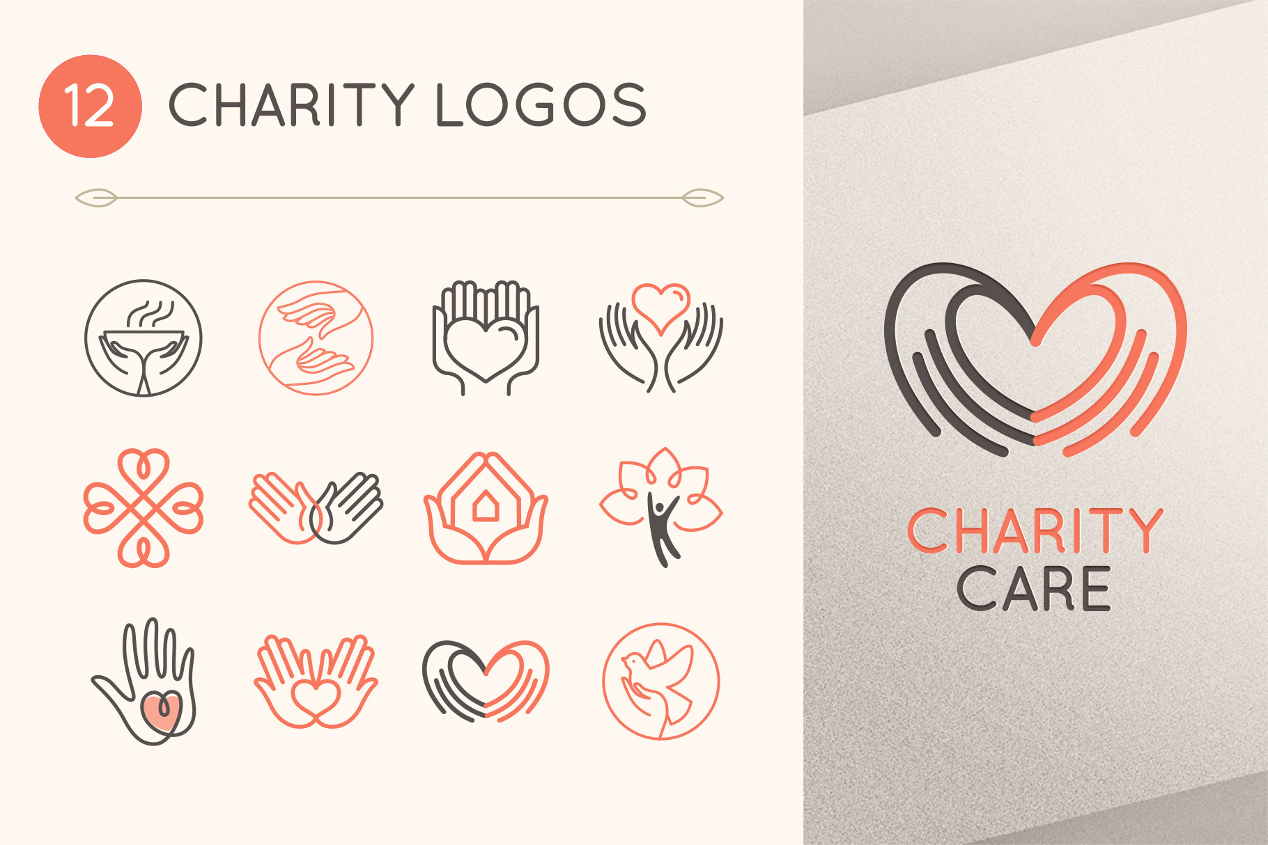 12 charity and volunteer logos, a Branding & Logo Template by venimo