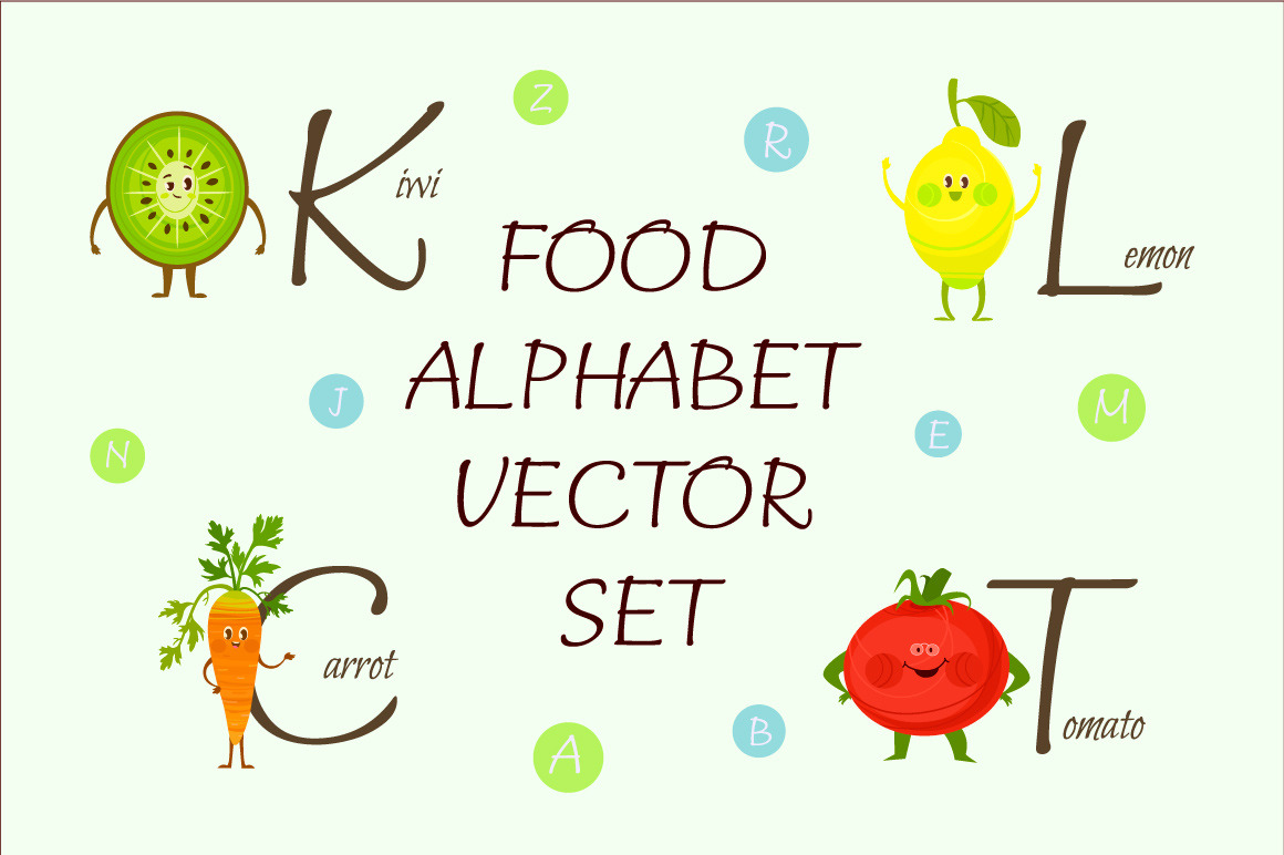 Food alphabet vector set, a Food Illustration by Mallinka