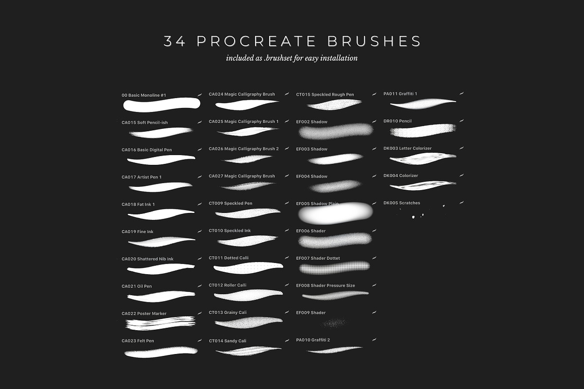 Calligraphy Toolkit 1 for Procreate, a Brush Add-On by friday supply brushes