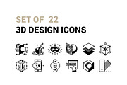 Set of 22 3D Design Icons., an Outline Icon by Crocolot