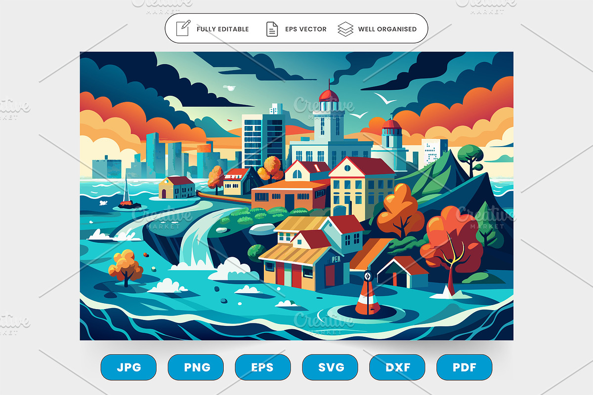 A rising sea level engulfing a coast, a Graphic by SaroStock | Creative ...