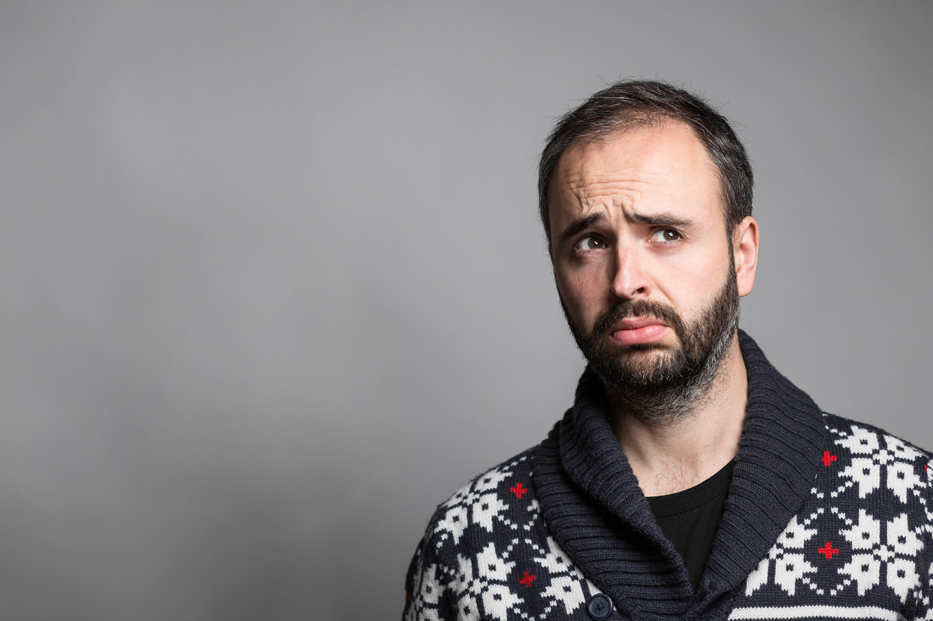 Man studio portrait featuring aggrieved, anguish, and background, a ...