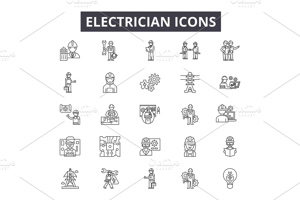 Electrician line icons, signs set, a Technology Illustration by urban ...