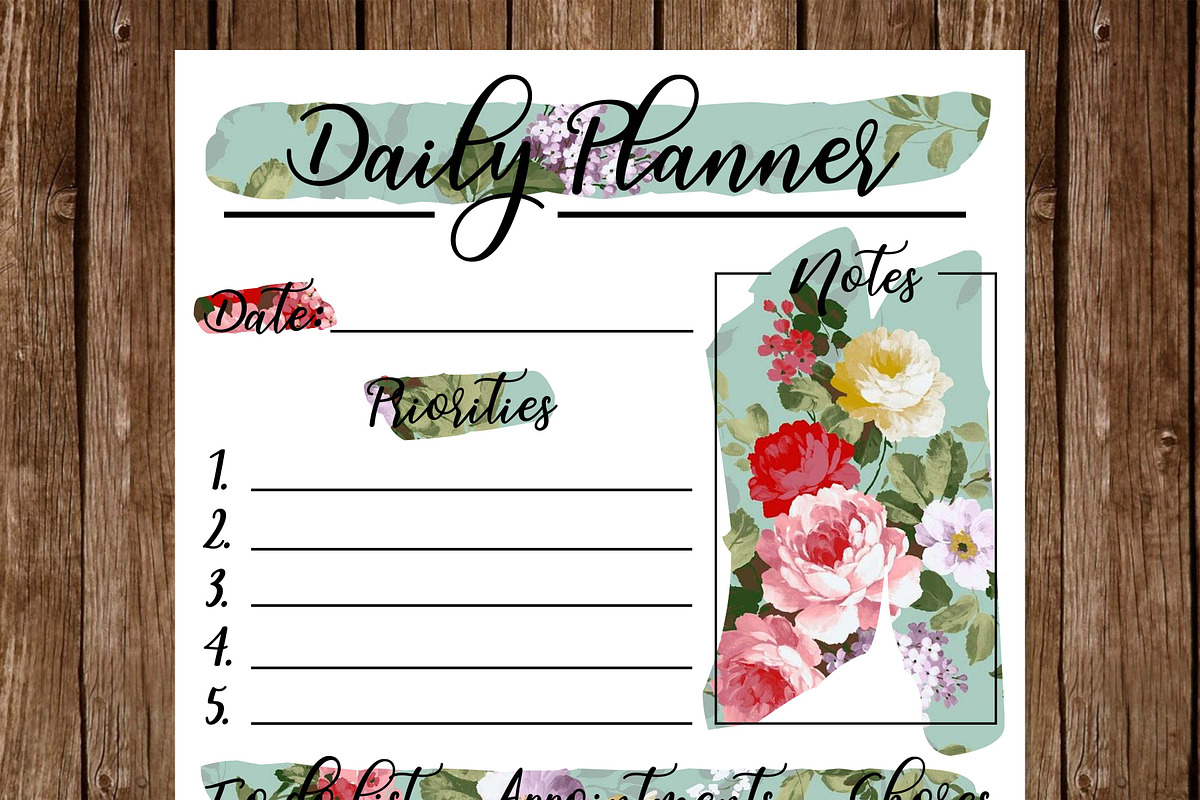 Floral Printable Daily Planner, a Stationery Template by thesouthernfolk