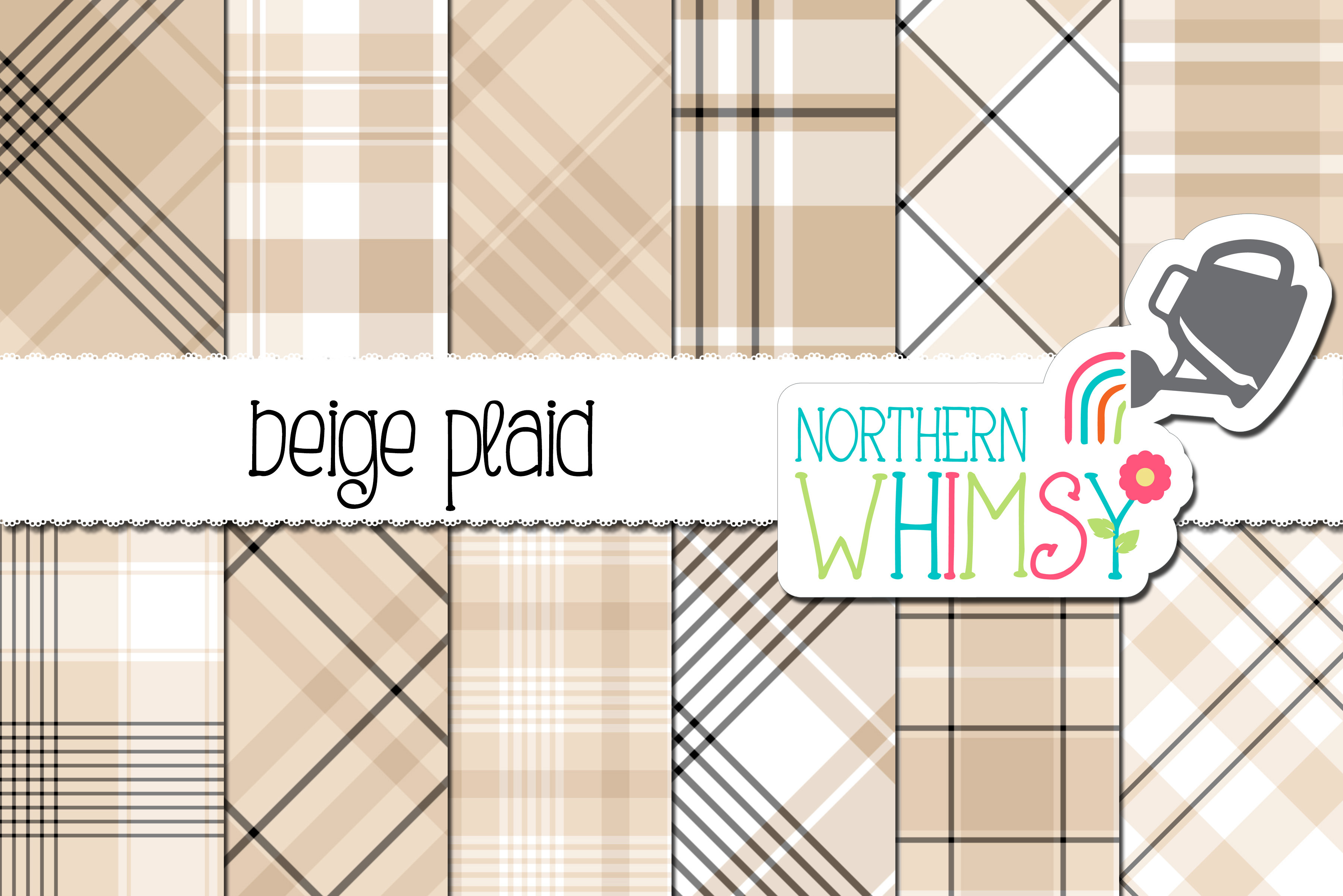 Beige Plaid Patterns, a Pattern Graphic by Northern Whimsy Design