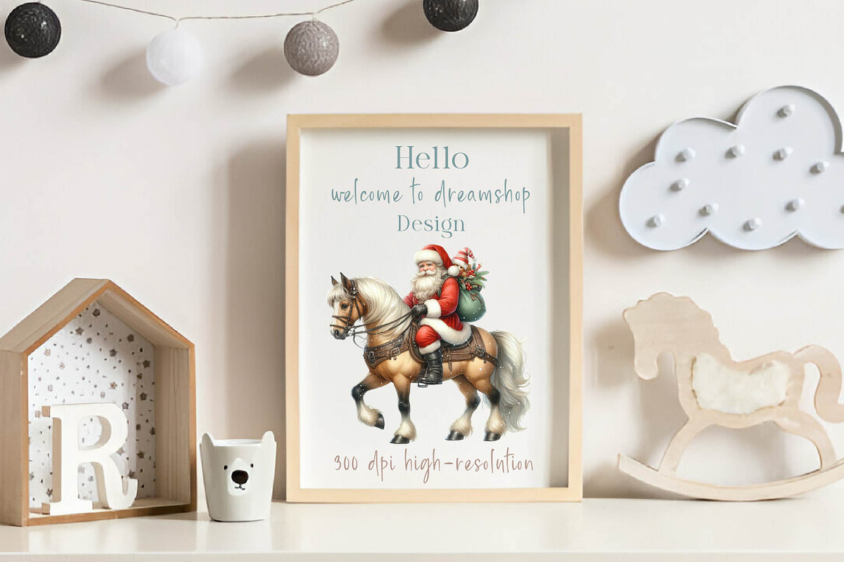 Western Santa sitting horse Clipart, an Illustration by CreationArt