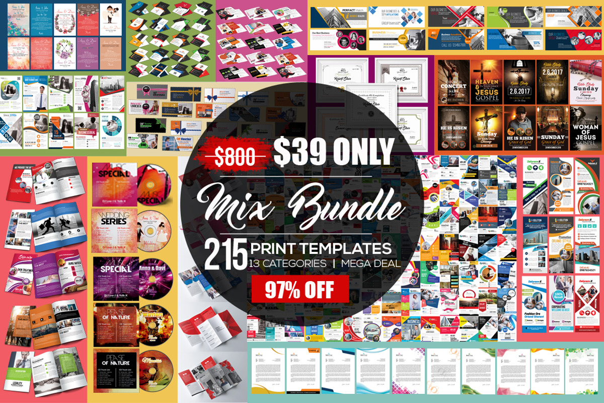 215 Mix Print Template Bundle, a Flyer Template by Psd Templates