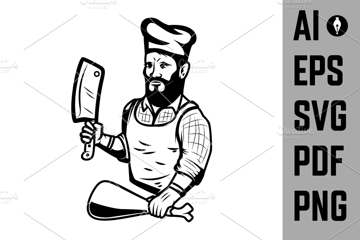 Set of butcher illustrations SVG, a Food Illustration by Vectorhight