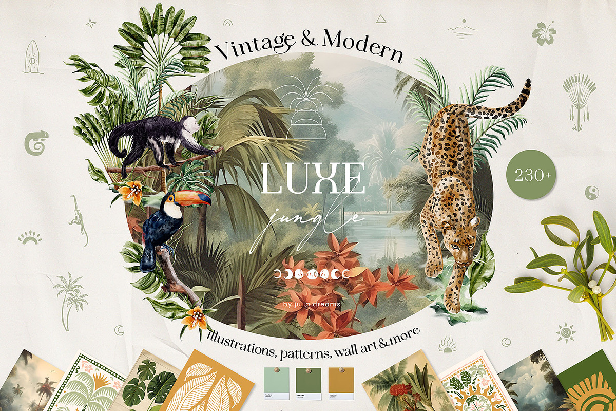 Jungle Luxe Watercolor Collection, an Object Graphic by Julia Dreams