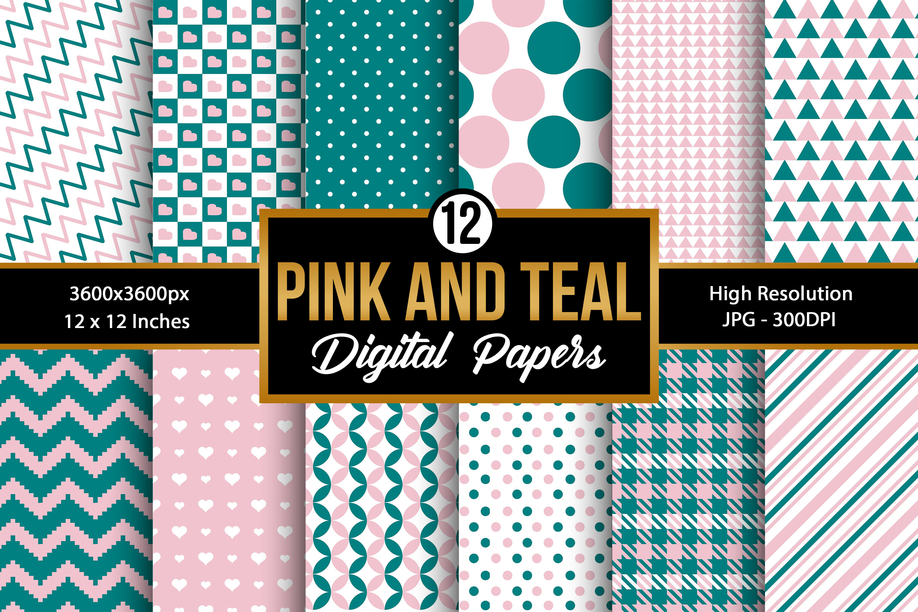 Pink & Teal Digital Paper Patterns
