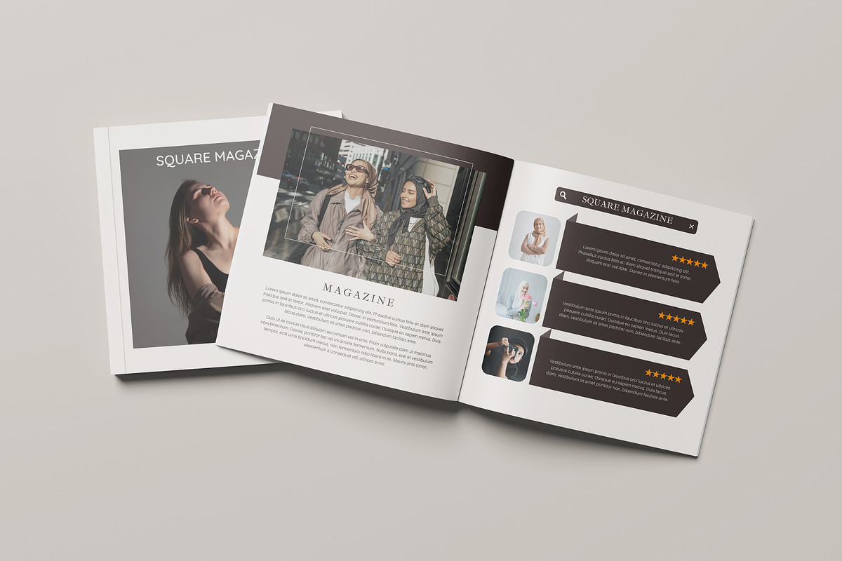 Square Magazine Mockup, a Print Template by AKMAL STUDIO