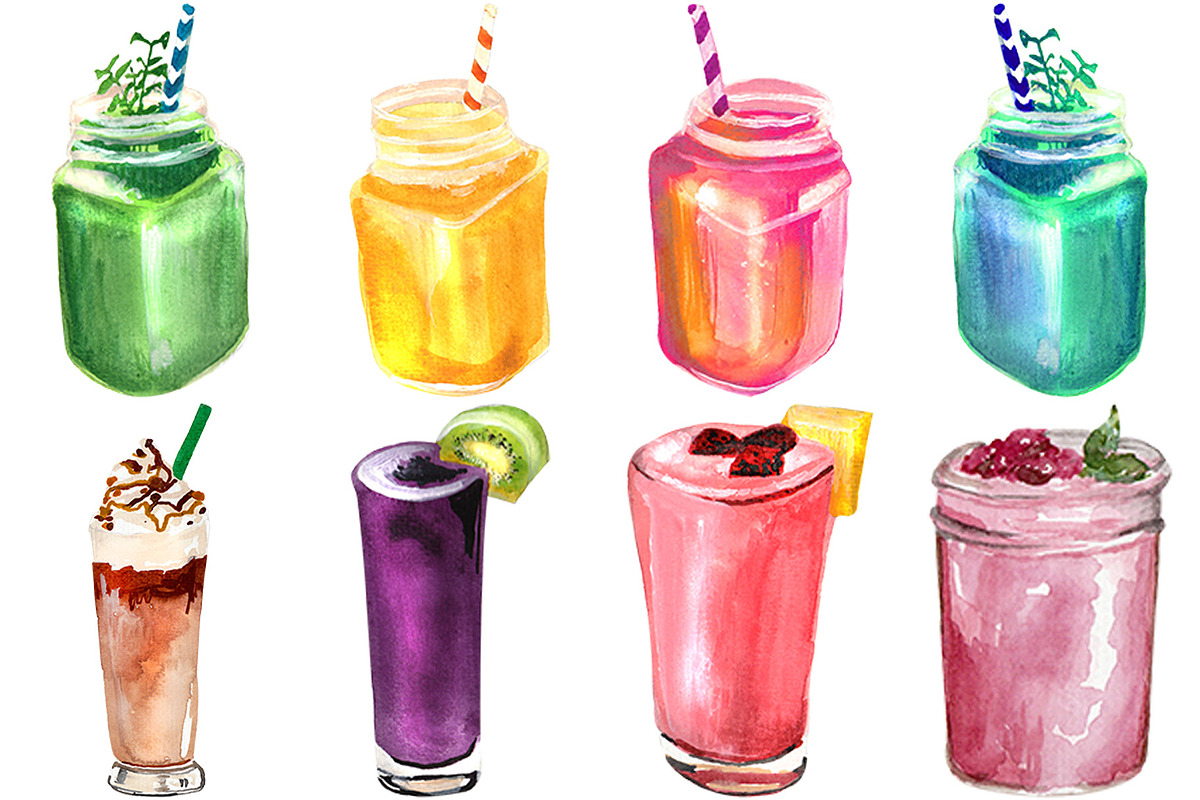 Smoothies - 133 Watercolor Clipart, a Food Illustration by LilyBoo Clipart