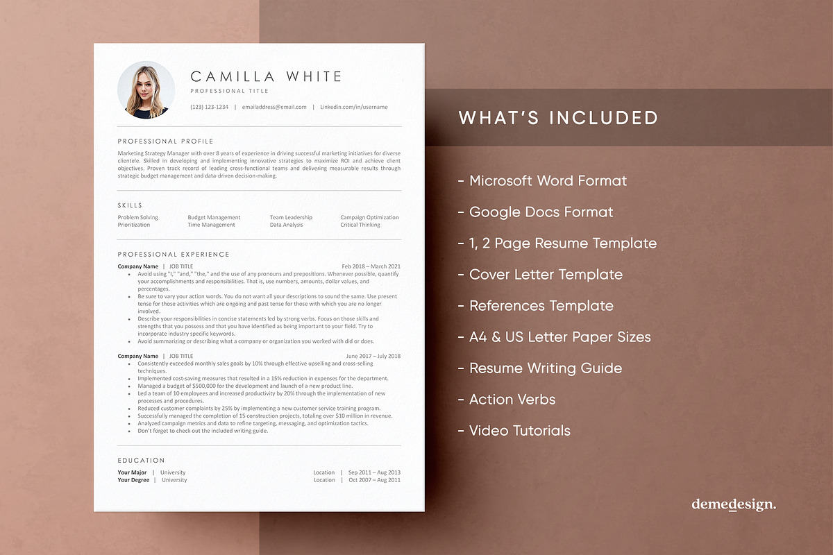 Minimalist Resume Template for Word, a Resume Template by DemeDesign