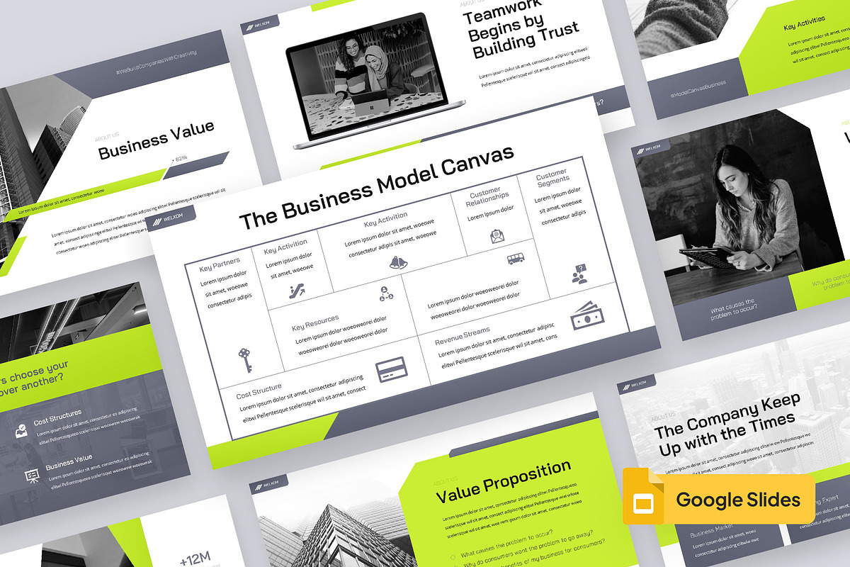 Business Model Canvas Google Slides, a Presentation Template by rgbryand | Creative Market