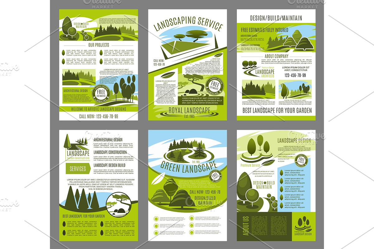 Vector landscape garden design brochure template, an Illustration by ...
