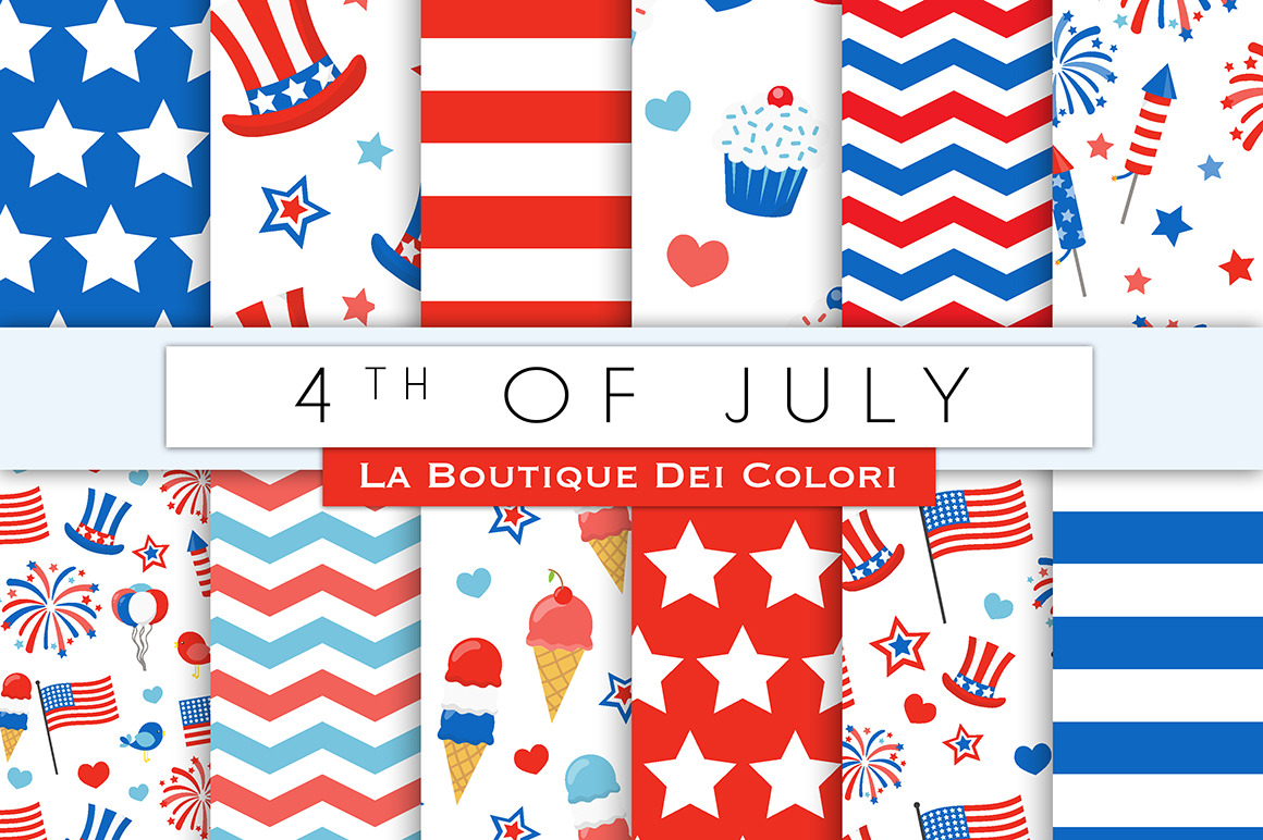 4th of July Digital Paper, a Pattern Graphic by La Boutique dei Colori
