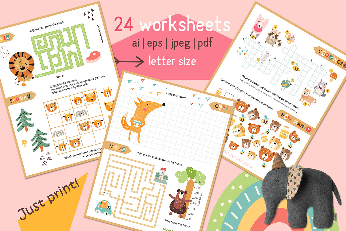 Cute Animals Activities for Kids, an Education Illustration by Nursery Art