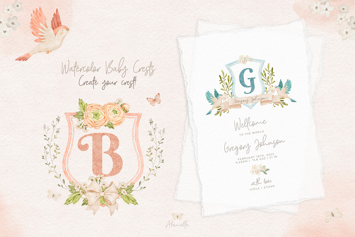 Watercolor Baby Crests Creator, an Illustration by Alamella