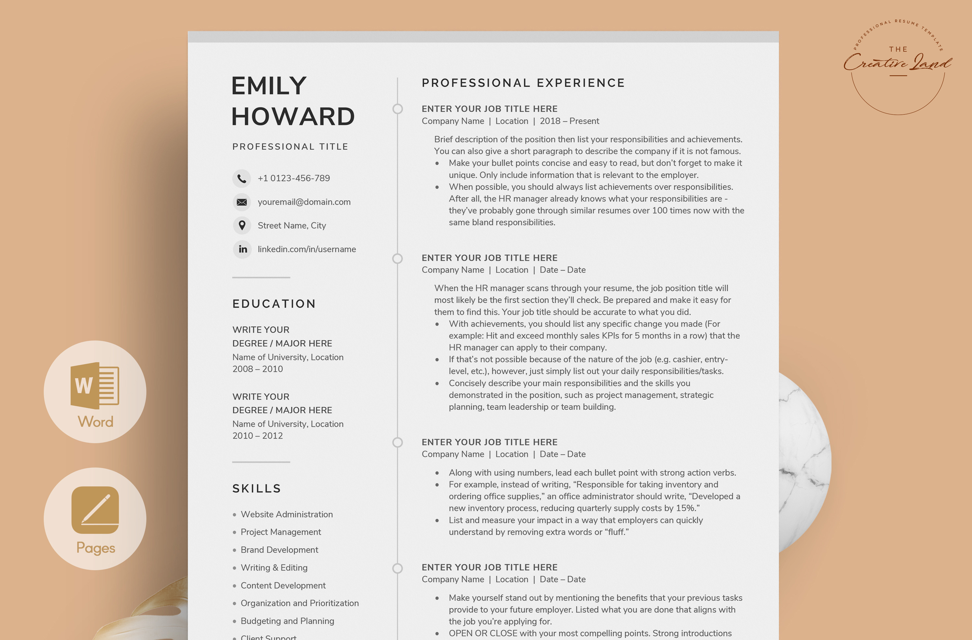 Resume/CV - The Howard, a Resume Template by CreativeLandStudio