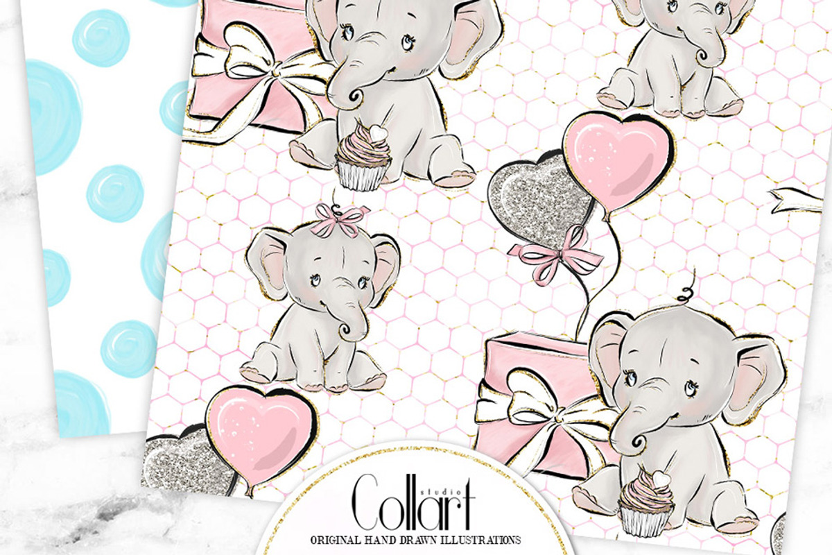 Elephant digital papers, a Pattern Graphic by Collart Studio
