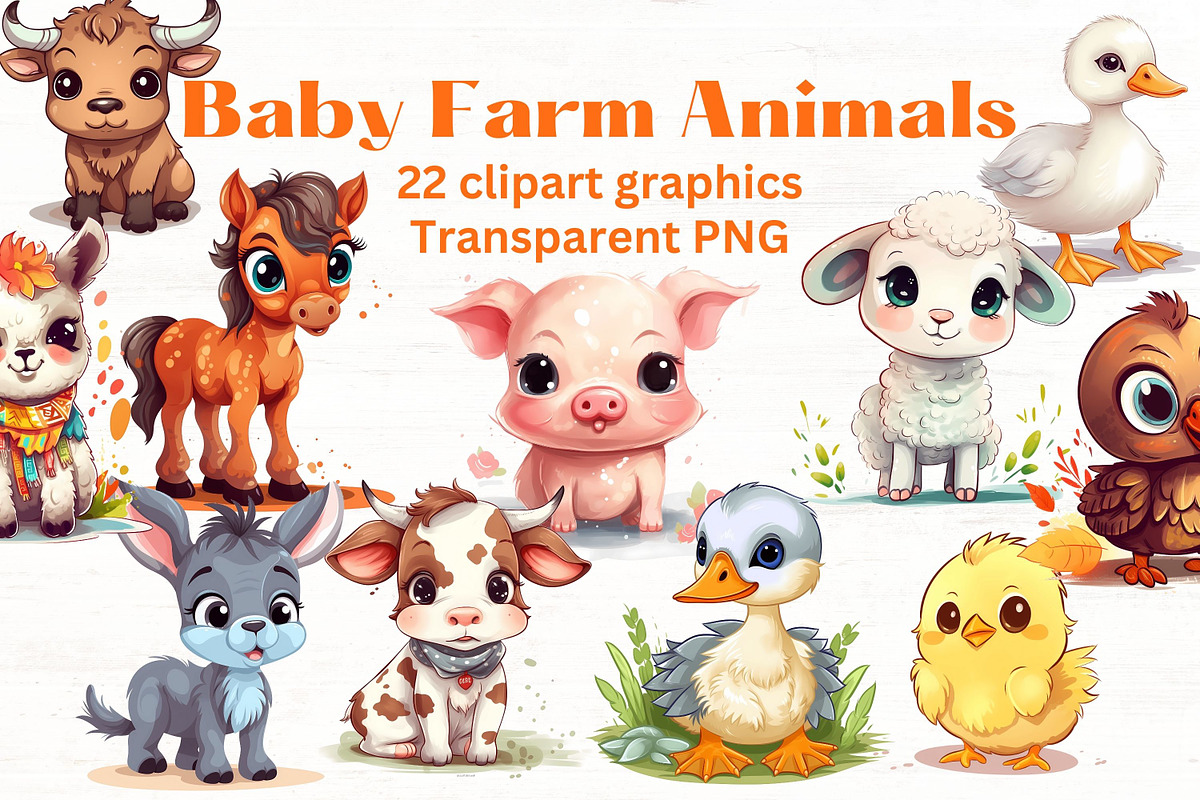 Cute Baby Farm Animals Clipart Set, an Animal Illustration by Mermaids Cove