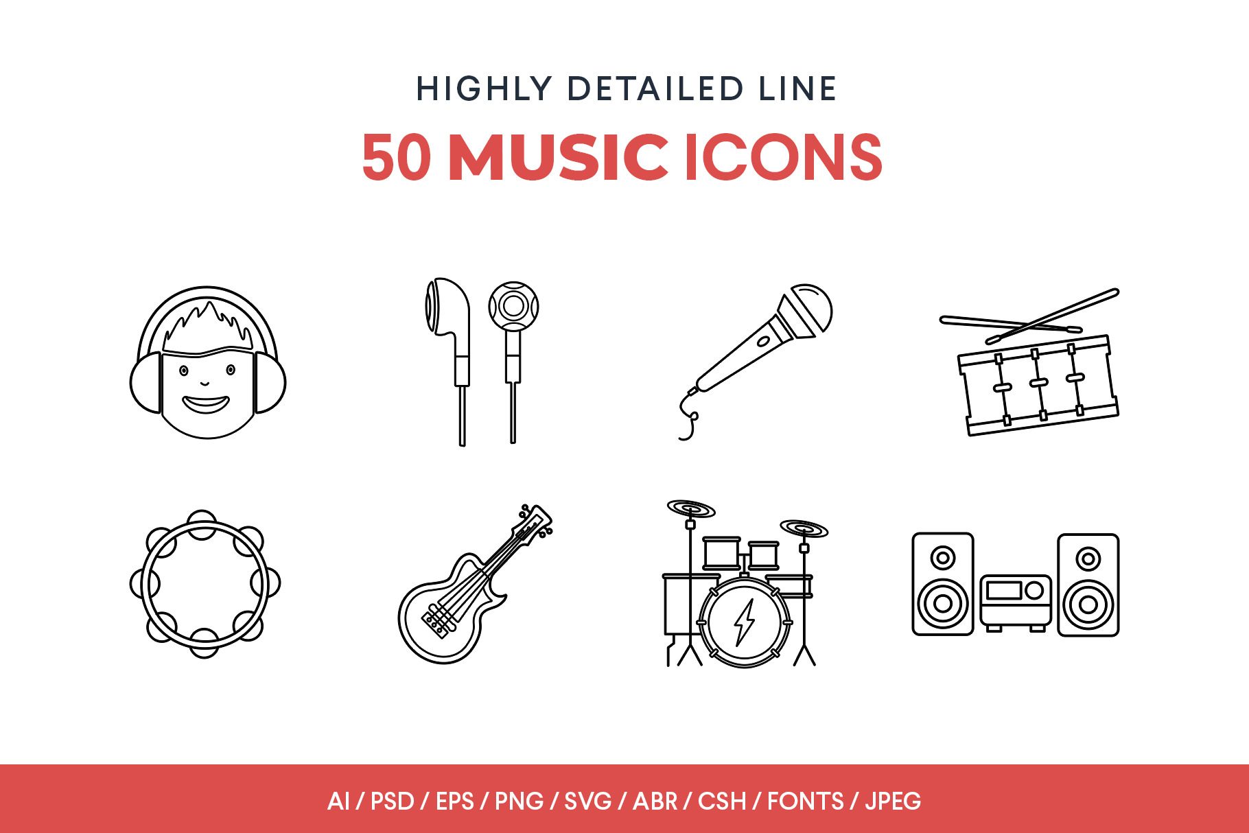 Line Icons Music Set, an Outline Icon by Jumbo Icons