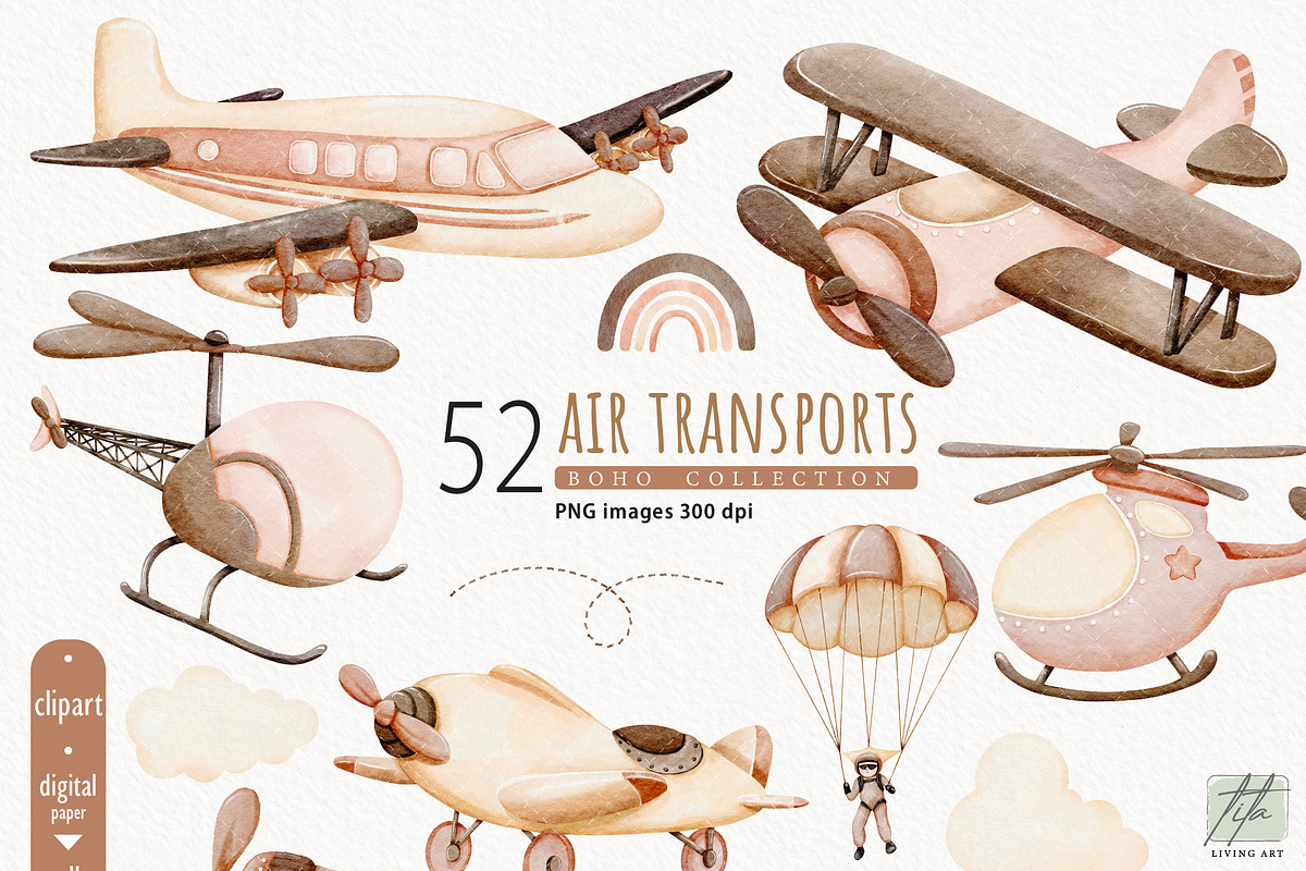Watercolor Air Transport Clipart, a Transportation Illustration by ...