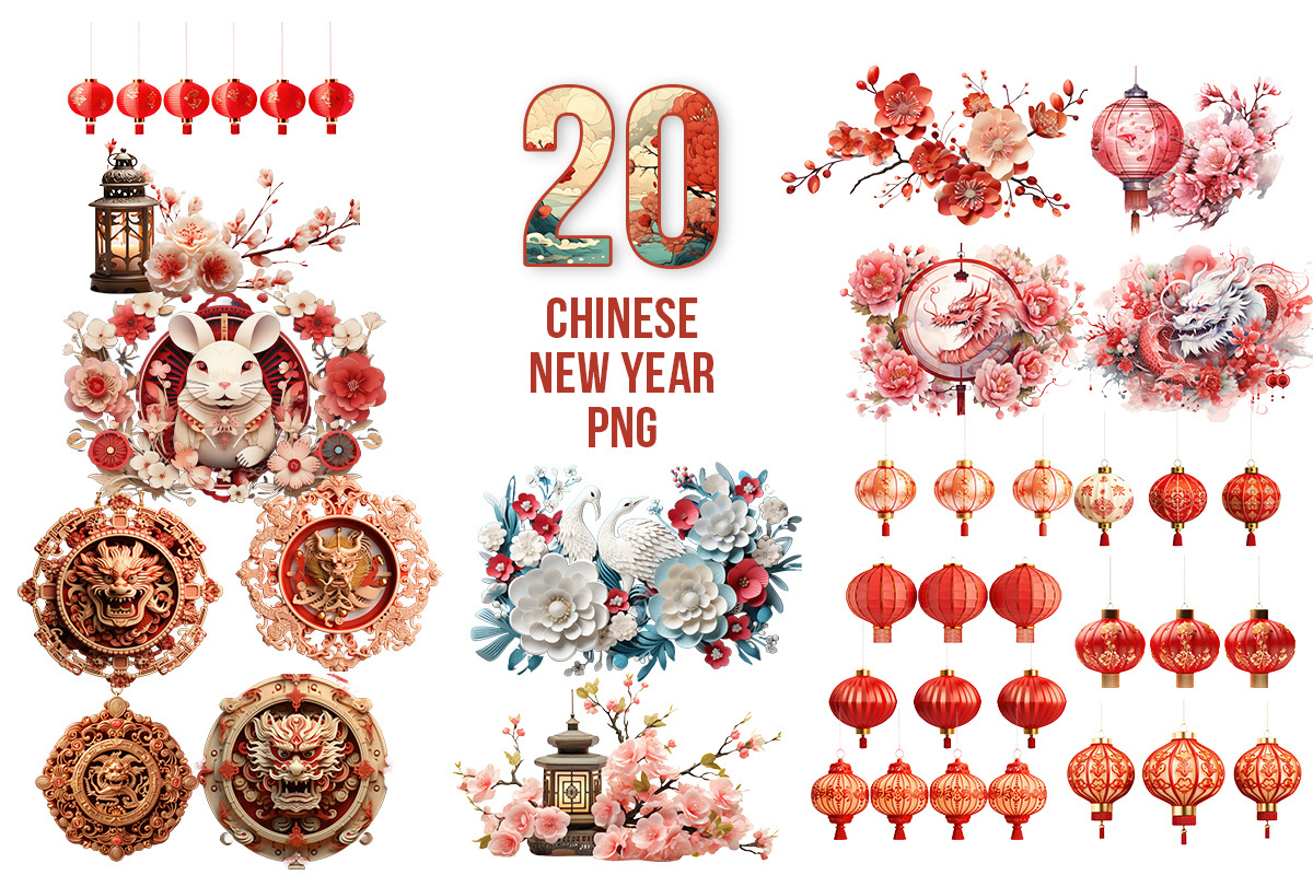Chinese New Year PNG Clipart Bundle | Creative Market