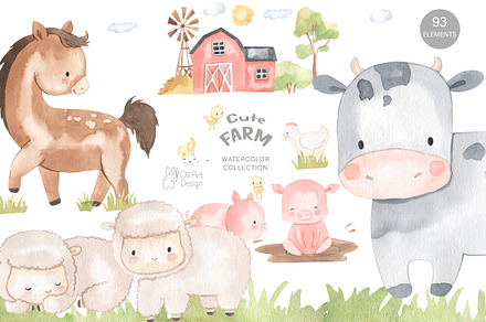 Watercolor Farm Animals Clipart Pack | Animal Illustrations ~ Creative ...