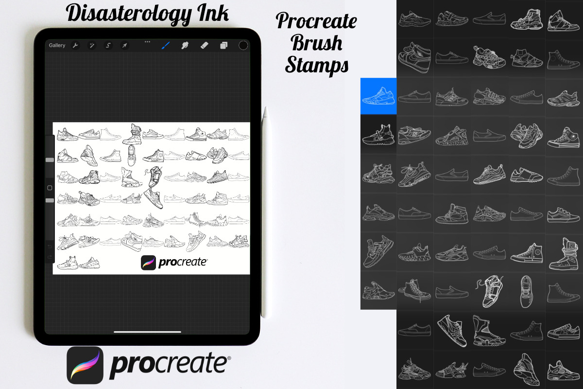 Sneaker Trainer Shoe Set 1 Procreate, a Brush Add-On by Disasterology Ink