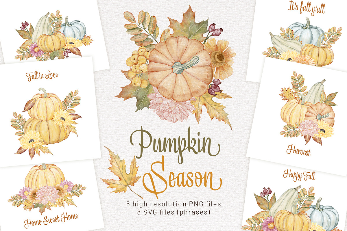 Pumpkin Clipart Thanksgiving Bouquet | Creative Market