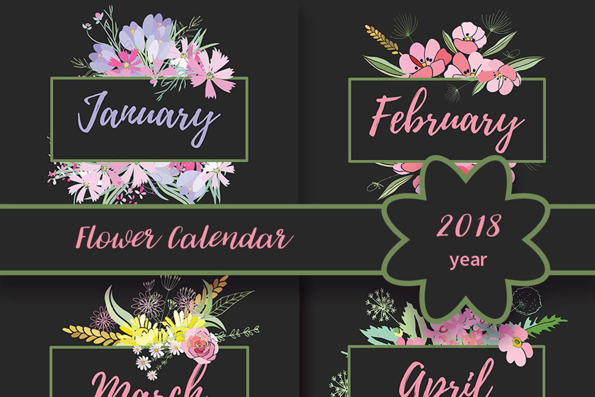 №257 Flower Calendar 2018 year, a Decorative Illustration by Rasveta ...