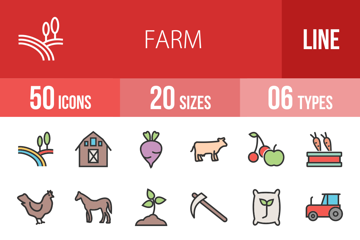 50 Farm Line Filled Icons, an Outline Icon by IconBunny