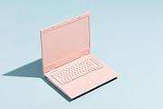 Retro pink laptop on a pastel blue b, a Technology Photo by Photocreo ...