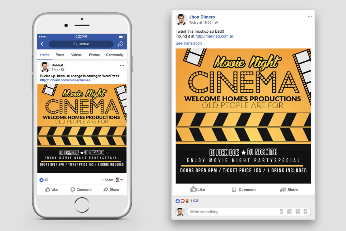 Movie Cinema Night Facebook Post, a Social Media Template by Psd Templates