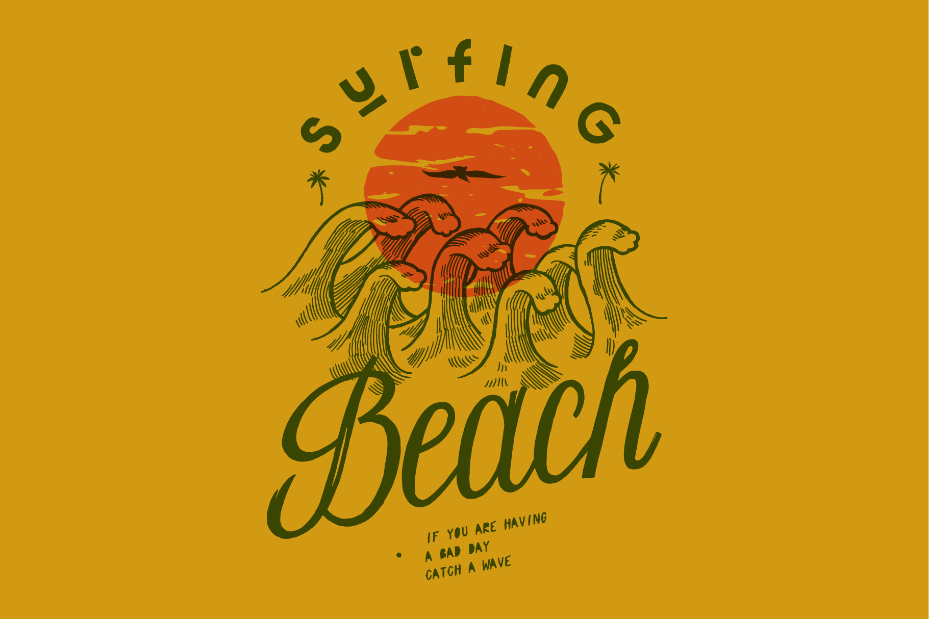 Surfing Beach, an Illustration by hand draw