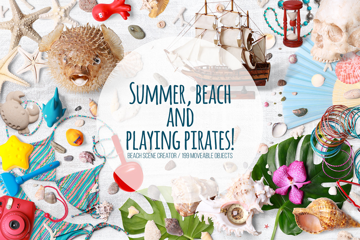 199 isolated summer items (moveable), a Product Mockup by rubinat