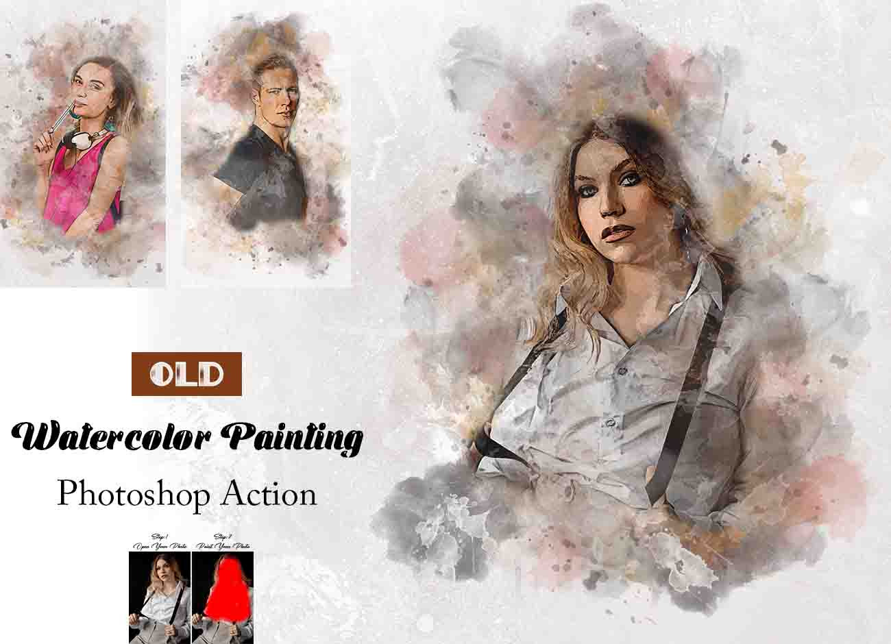 Old Watercolor Painting Ps Action, a Brushes & More by Studio Retouch