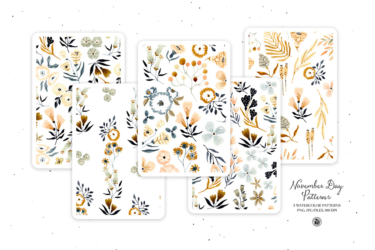 November Day - watercolor patterns, a Pattern Graphic by Webvilla Studio